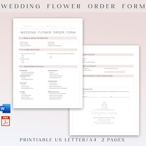 Printable Wedding Flower Order Form, Editable Wedding Floral ...