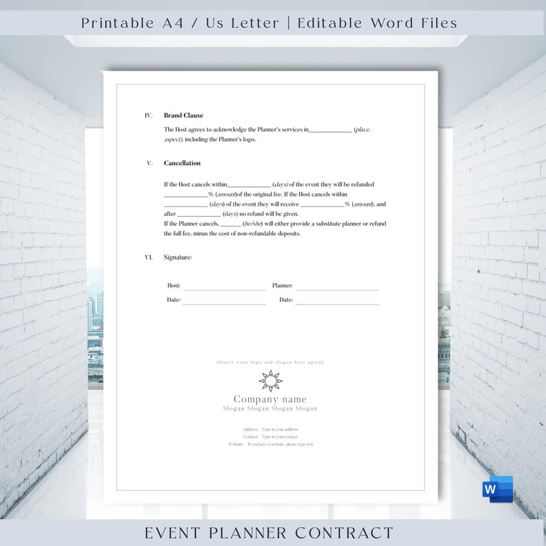 Editable Event Planner Contract Template,printable Planner Agreement, Simple Event Service Form ...
