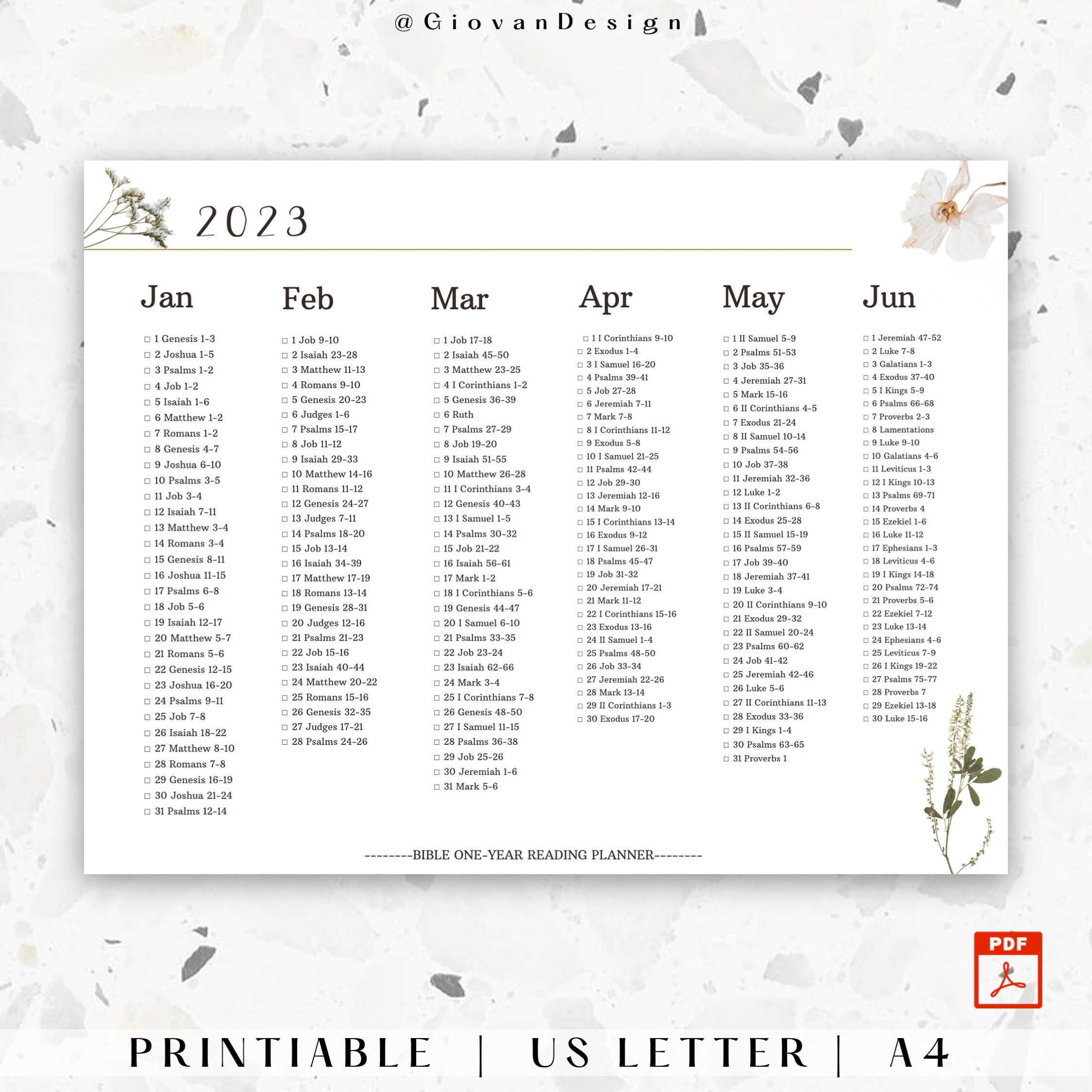 Printable Bible One-year Reading Planner for 2023, Daily Journal, Bible ...