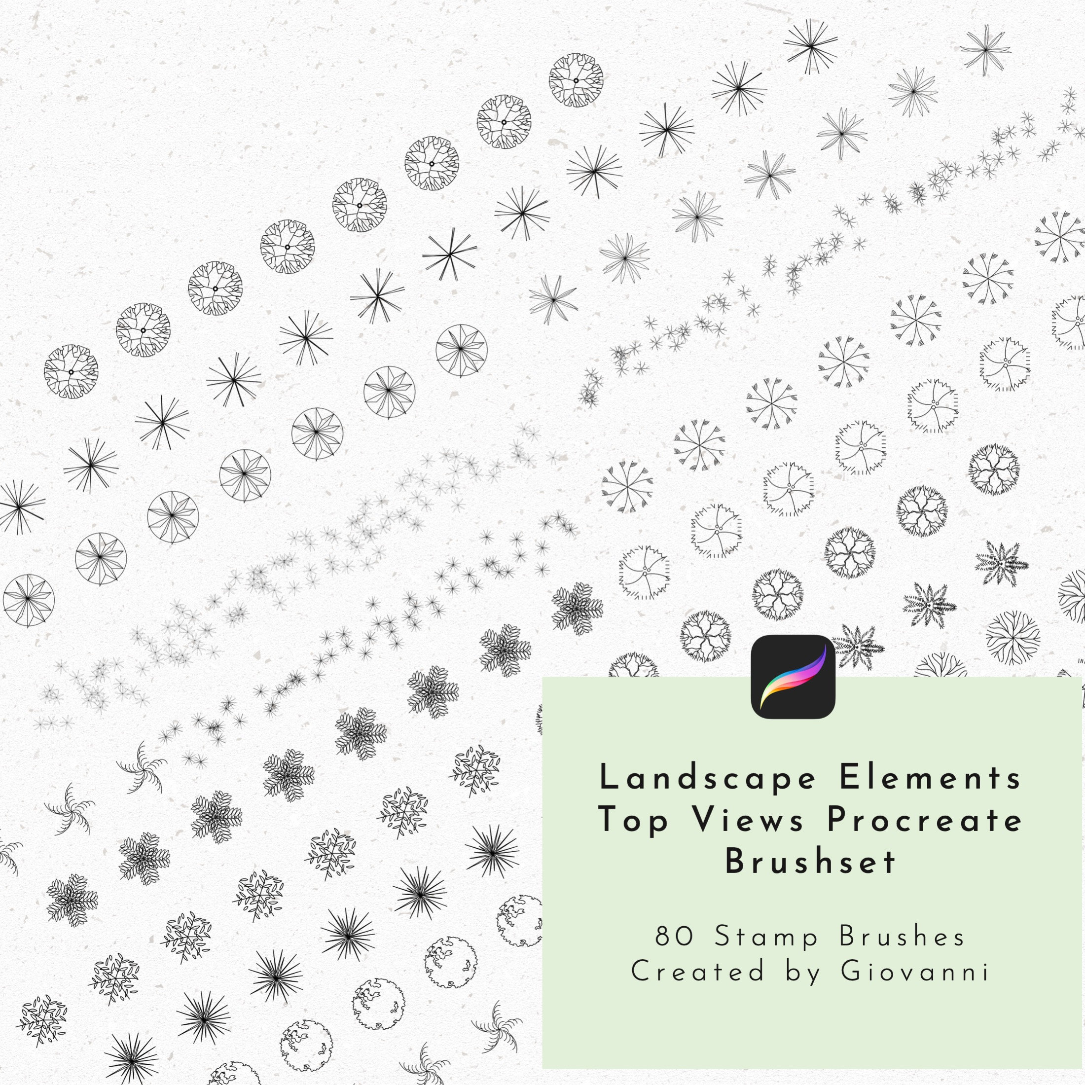 Landscape Elements Top Views Stamp Brush, Trees Top View, Leaves ...