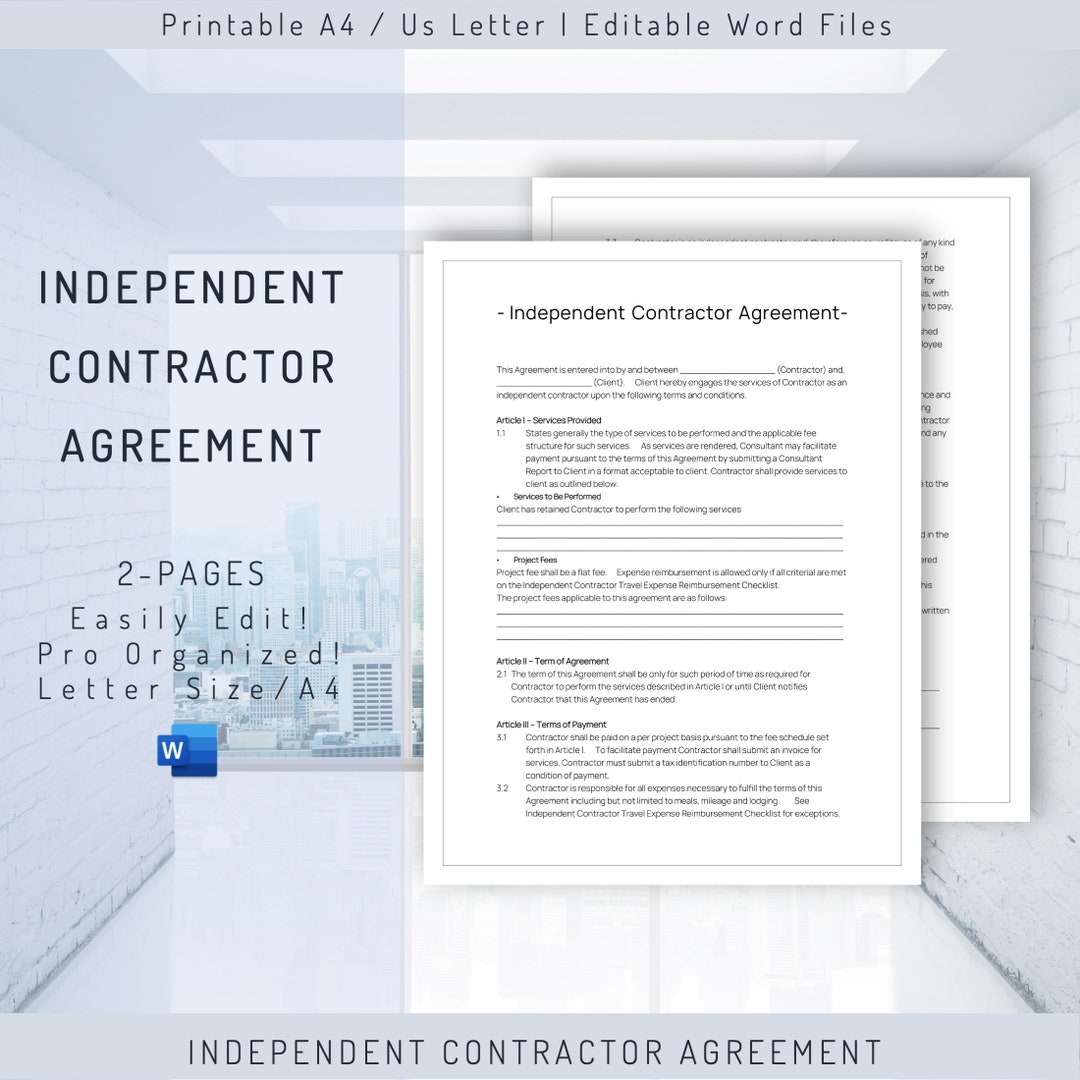 Editable Independent Contractor Agreement Template, Independent ...