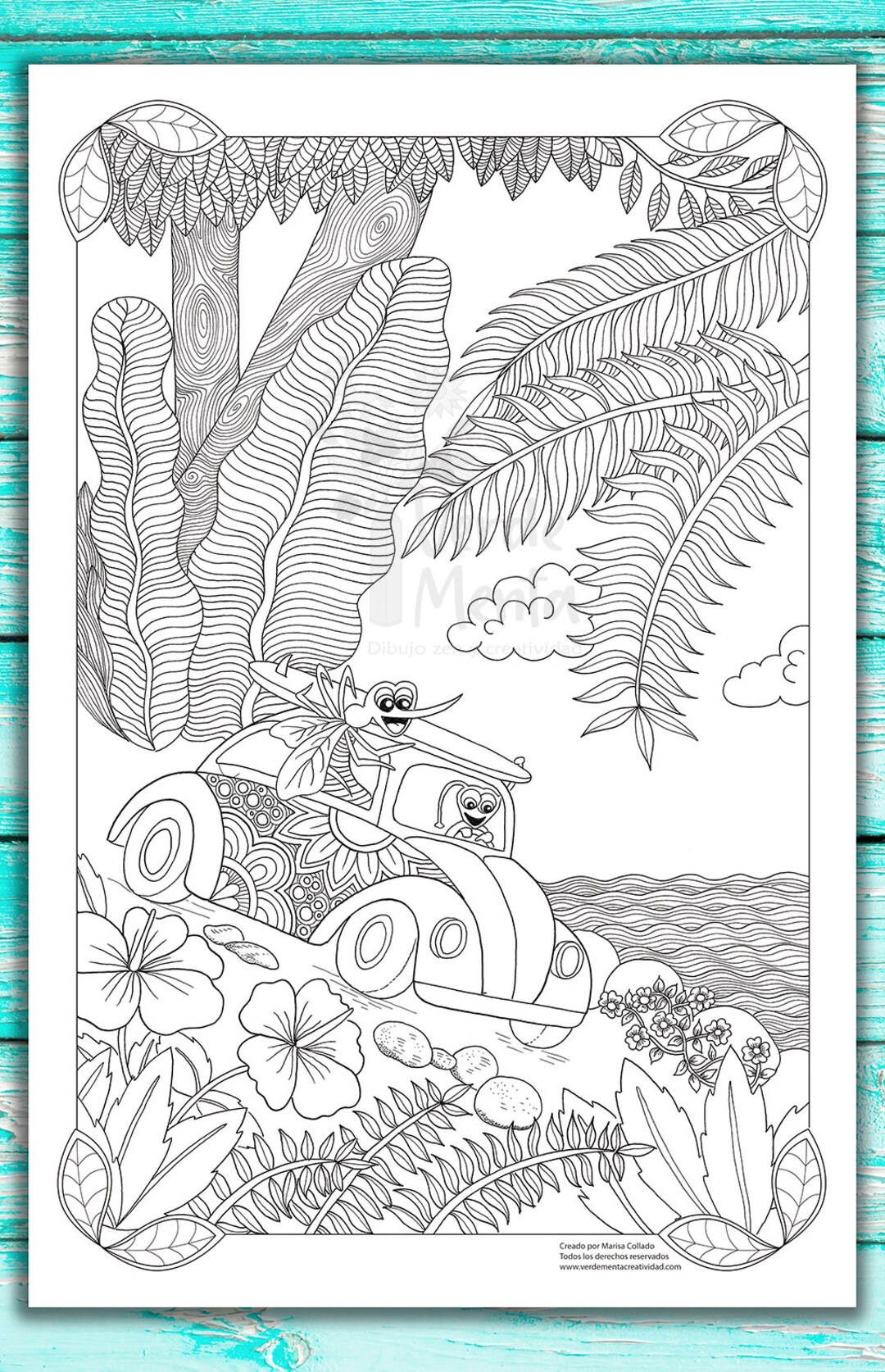 Coloring Poster of Bocho beetle Heading to the Beach - Etsy