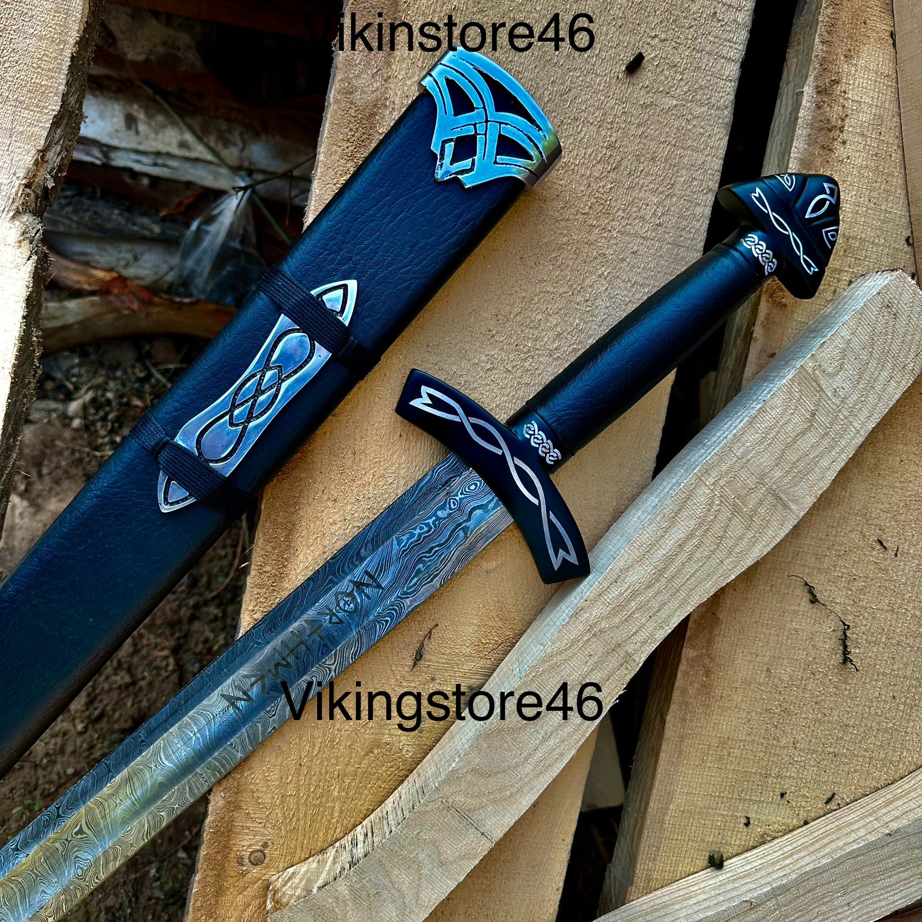 Hand Forged Damascus Steel Viking Sword Sharp / Battle Ready Medieval ...