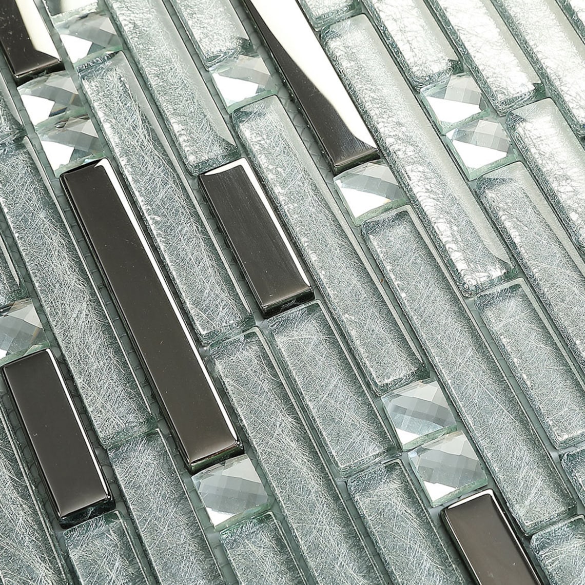 Glass Mosaic Linear Wall Tile Silver Shiny Backsplash Bathroom Shower ...