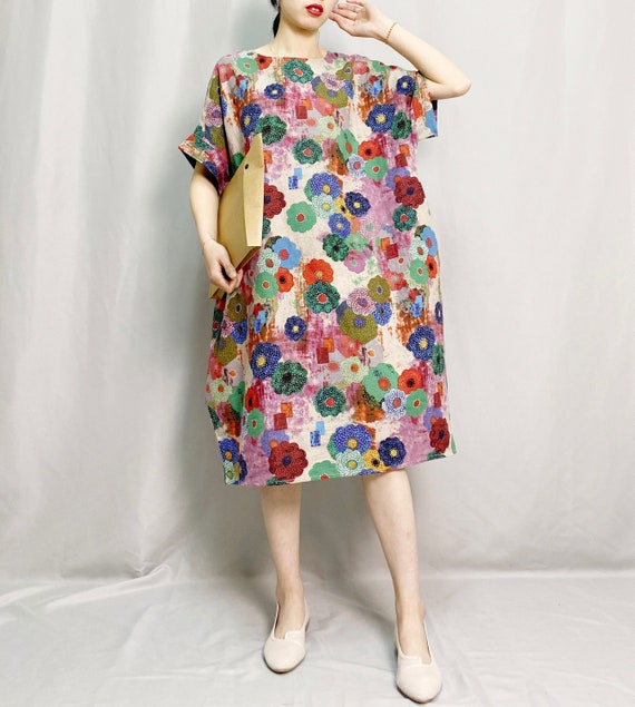 Linen Flower Dress Summer Short-sleeved Cotton Print Dress | Etsy