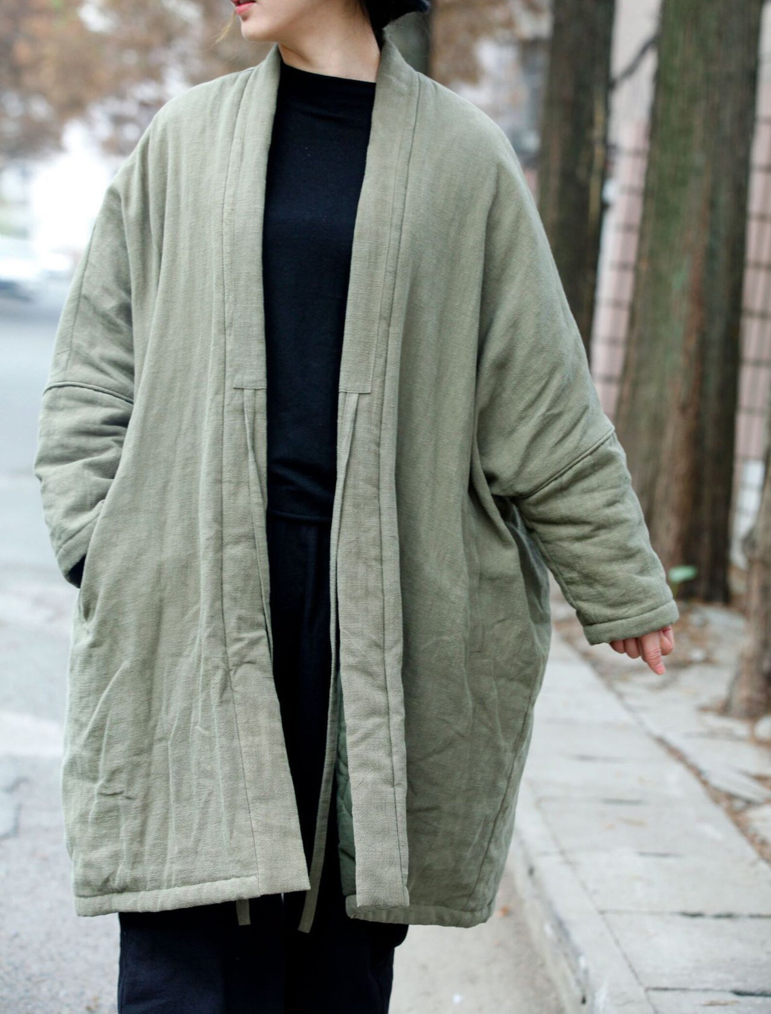 Green Linen Long Jacket Japanese Linen Kimono Vintage - Etsy