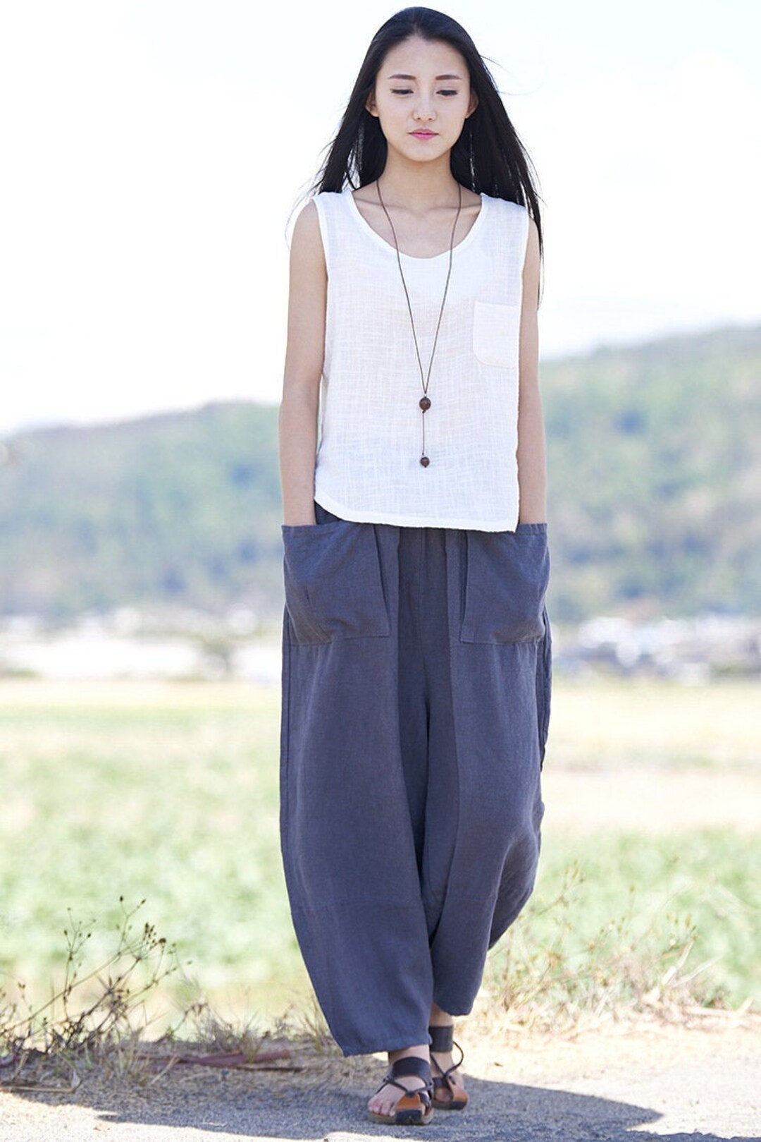 Linen Pants With Pocket/summer Loose Linen Pants/retro Linen Pants ...