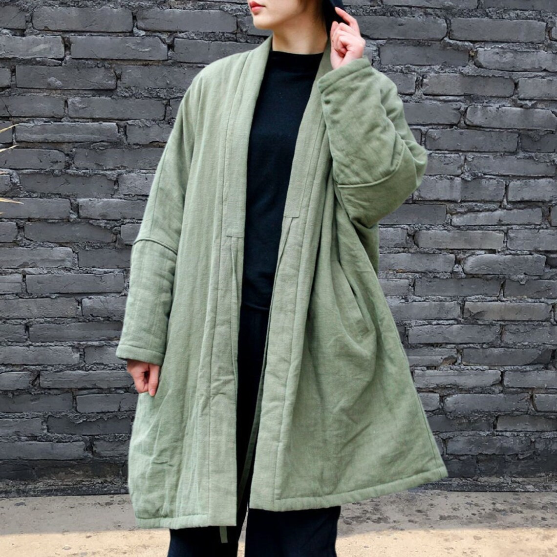 Green Linen Long Jacket Japanese Linen Kimono Vintage - Etsy