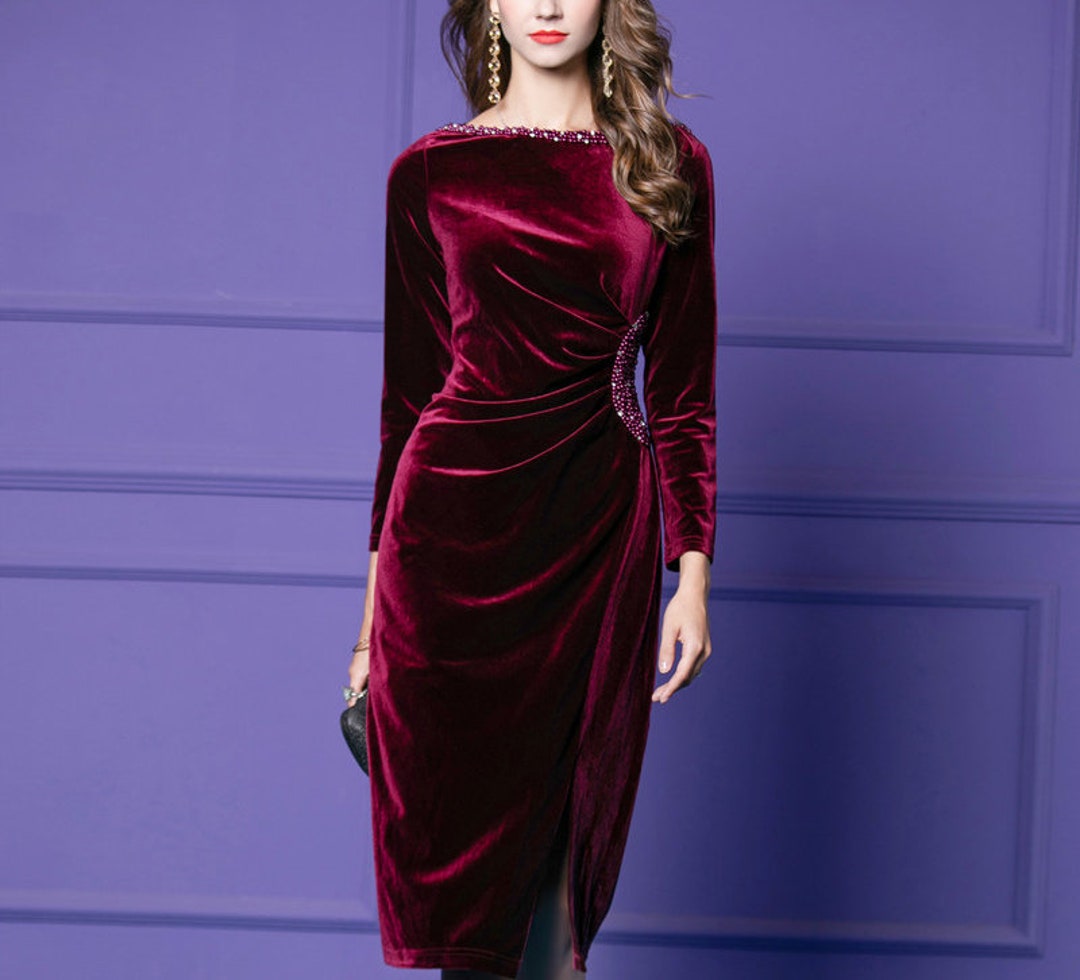 Women Velvet Dress Autumn Dress Women V Neck Wedding Velvet Etsy