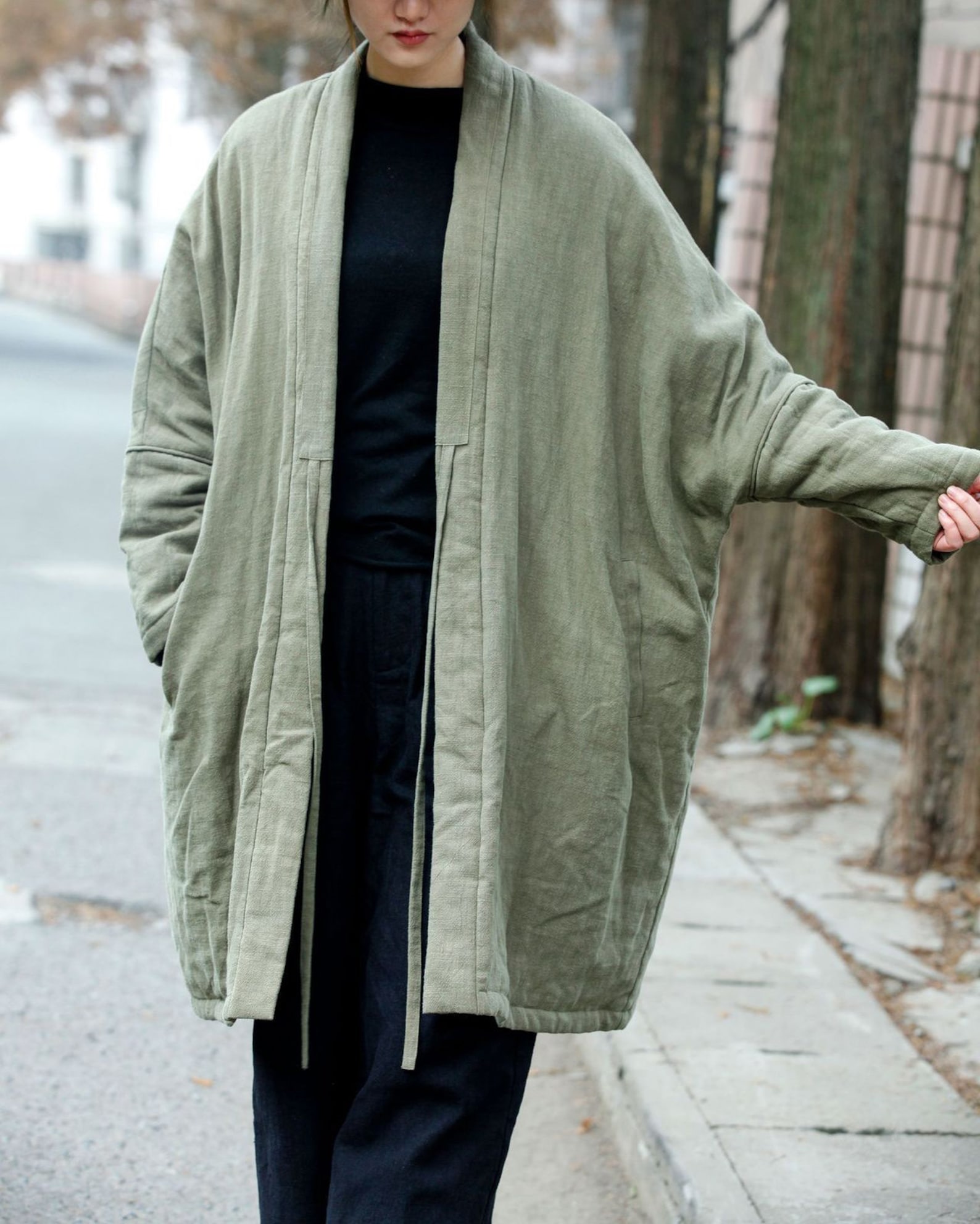 Green Linen Long Jacket Japanese Linen Kimono Vintage - Etsy