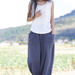 Linen Pants With Pocket/summer Loose Linen Pants/retro Linen Pants ...