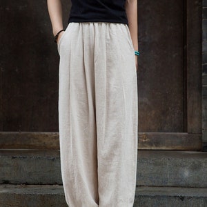 Autumn Linen Pants, Women's Autumn Cotton Pants, Loose Elastic Waist ...