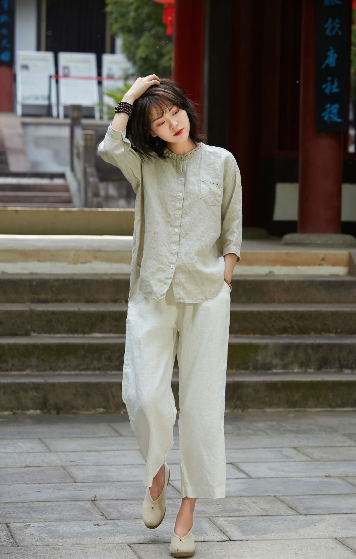 100% Linen Shirt / Retro Chinese Linen White Shirt / Linen Top | Etsy