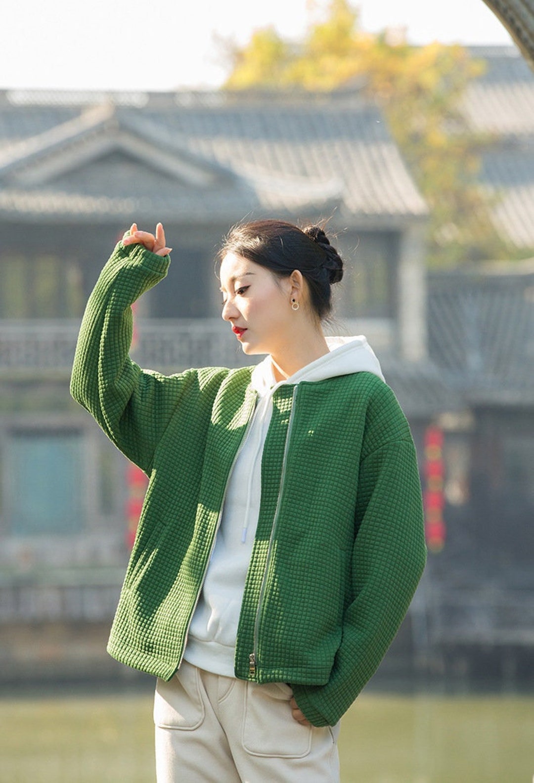Womens Long Sleeved Cotton Casual Jacket Vintage Loose Cotton Top