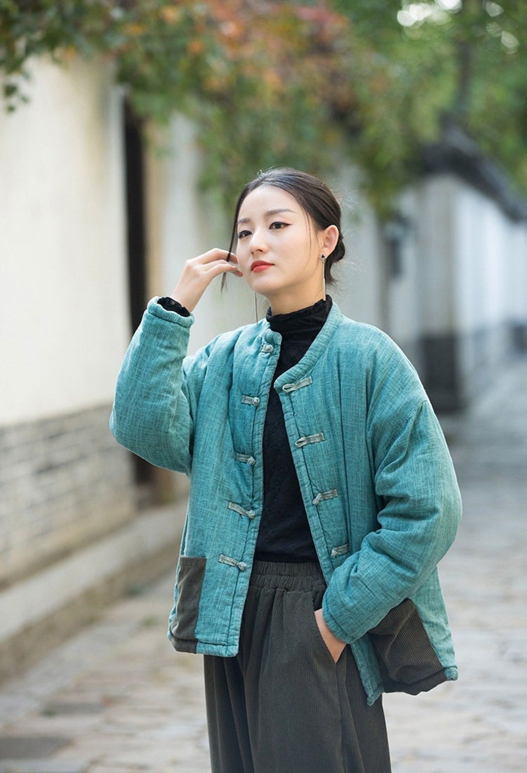 Vintage Winter Linen Jacket, Loose Chinese Linen Tie Dye Jacket, Women ...