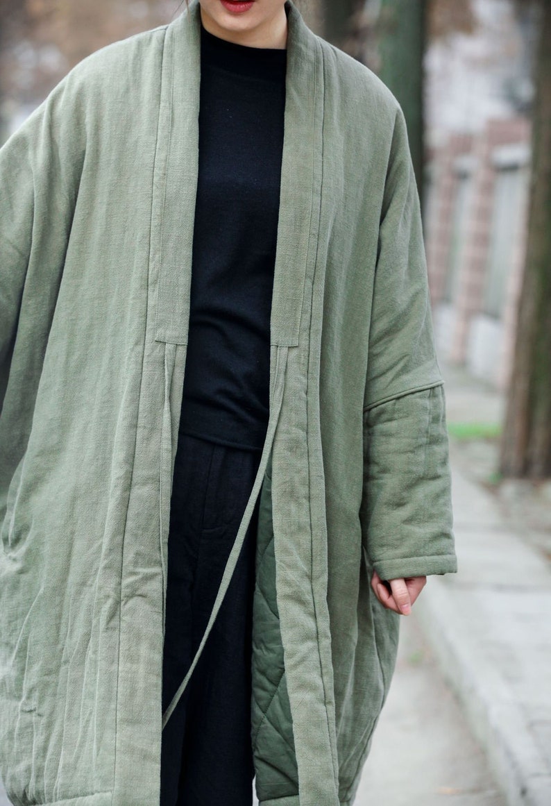Green Linen Long Jacket Japanese Linen Kimono Vintage - Etsy