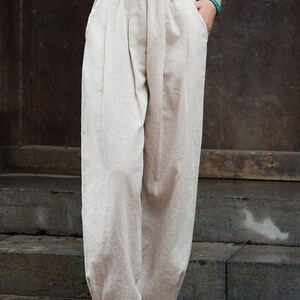 Autumn Linen Pants, Women's Autumn Cotton Pants, Loose Elastic Waist ...