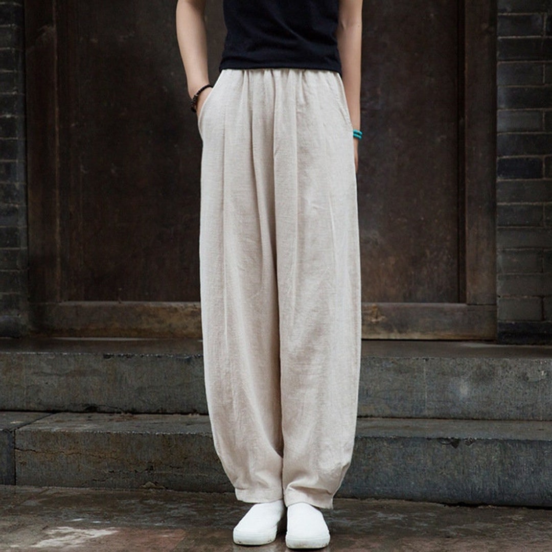 Autumn Linen Pants, Women's Autumn Cotton Pants, Loose Elastic Waist ...