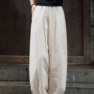 Autumn Linen Pants, Women's Autumn Cotton Pants, Loose Elastic Waist ...