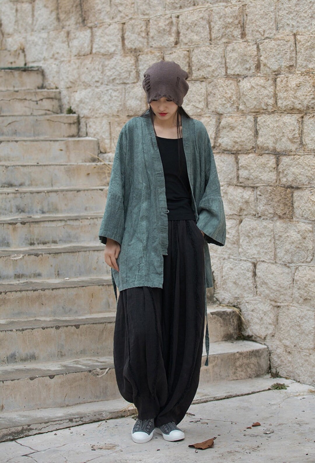 Vintage Chinese Linen Shirt Oversize, Loose Casual Cotton Linen Shirt ...