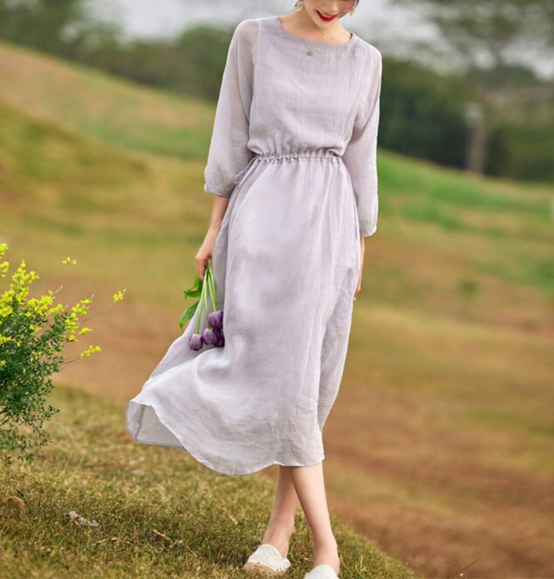 Summer Ramie Waistline Dress, Summer Vintage Ramie Dress Plus Size ...