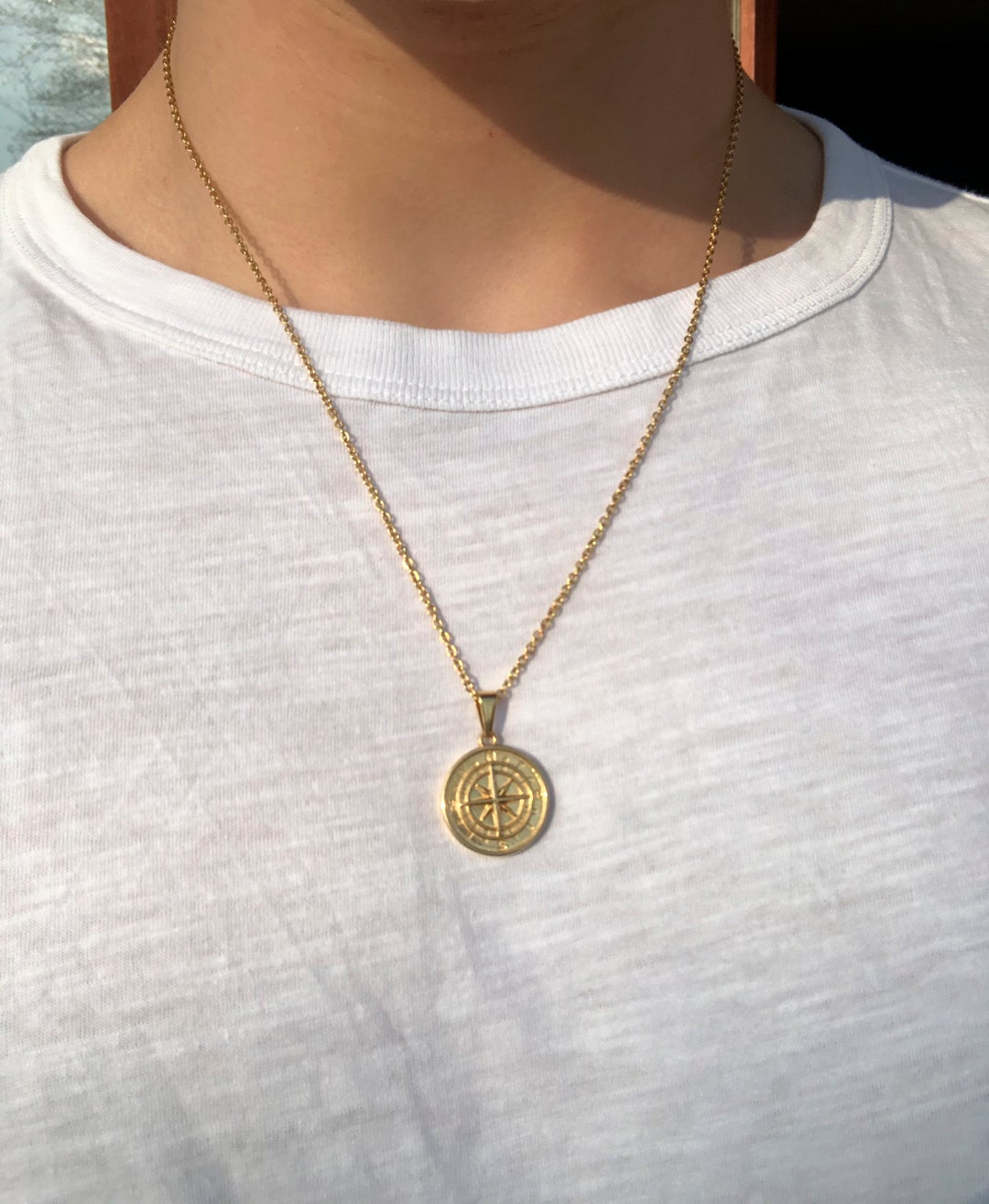 Collar 18k Gold Chapado Colgante Brújula Para Men Y Mujeres - Etsy