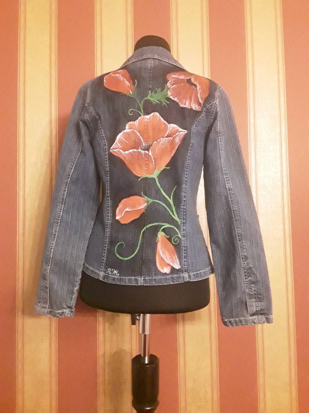 Original Hand Painted Jeans Jacket Red Poppies - Etsy