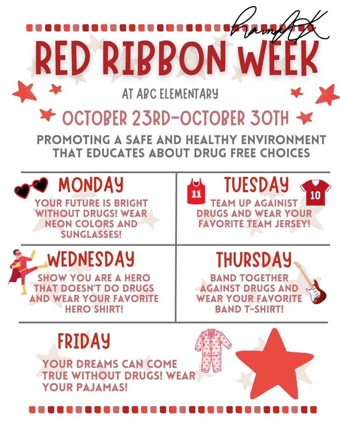 Red Ribbon Week Flyer *edit With Canva* - Etsy