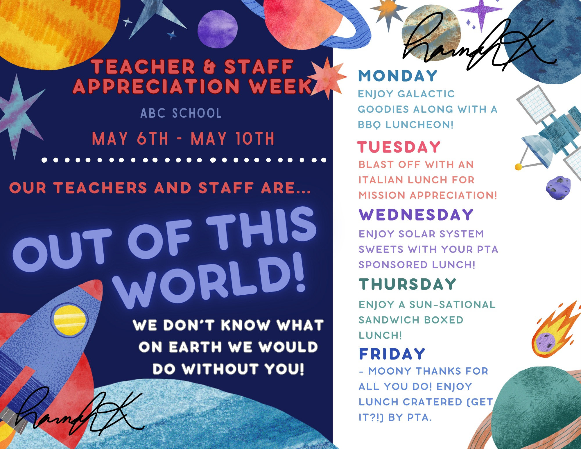 Space Teacher Appreciation Week Editable canva - Etsy