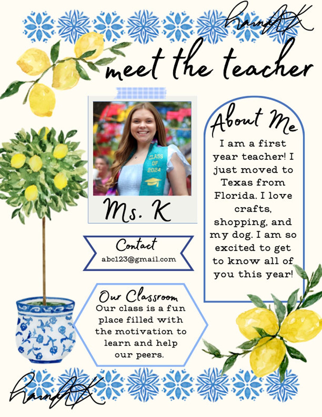 Lemon Meet the Teacher Editable canva - Etsy