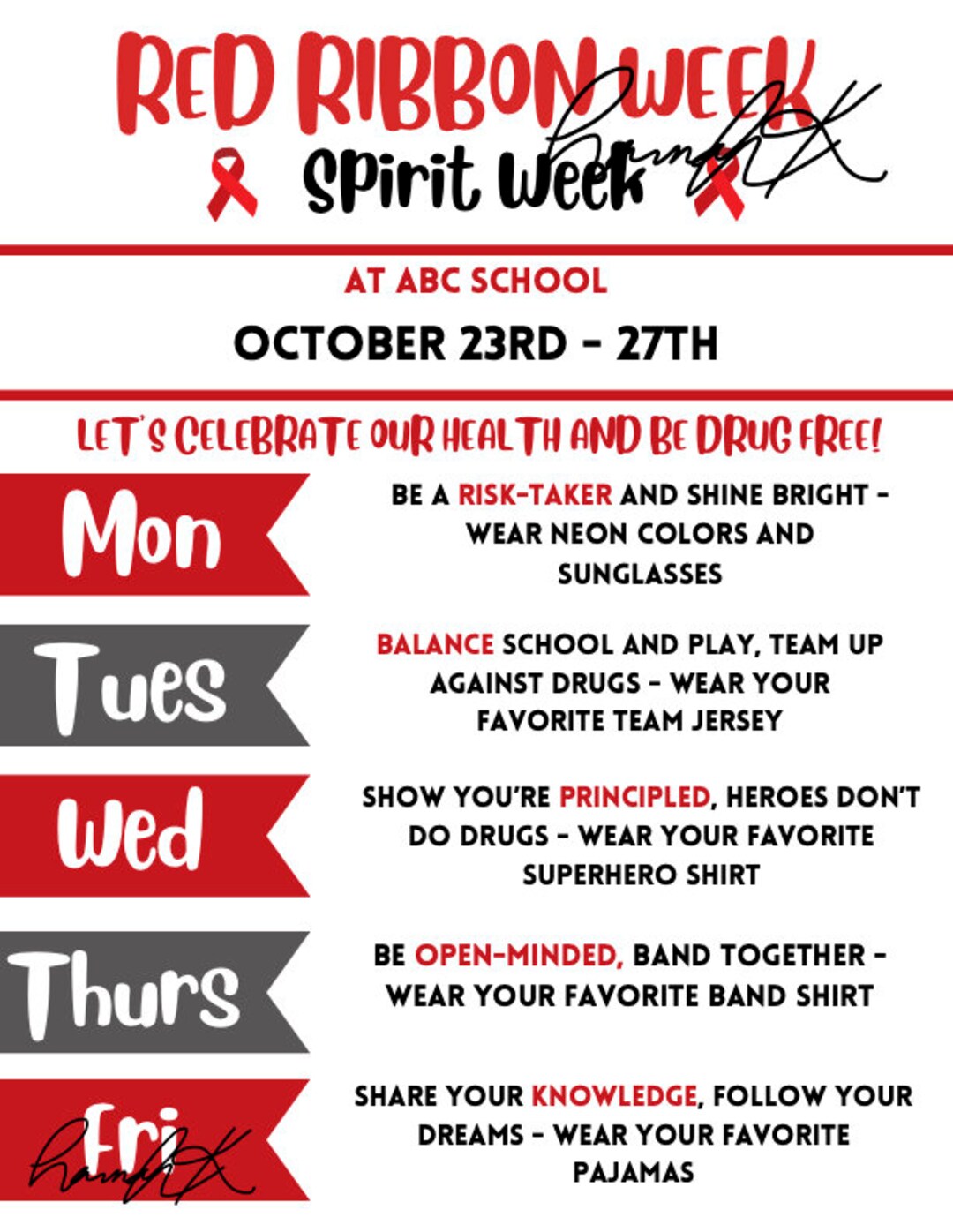 Red Ribbon Week Flyer *edit With Canva* - Etsy