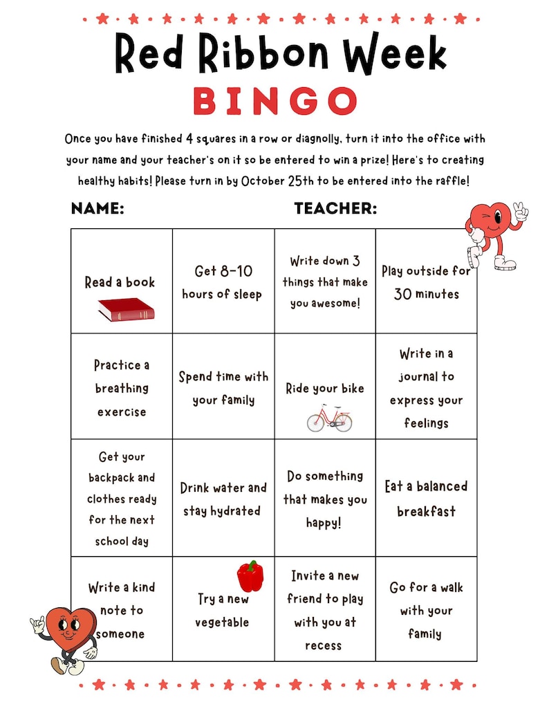 Red Ribbon Week Bingo *edit With Canva* - Etsy