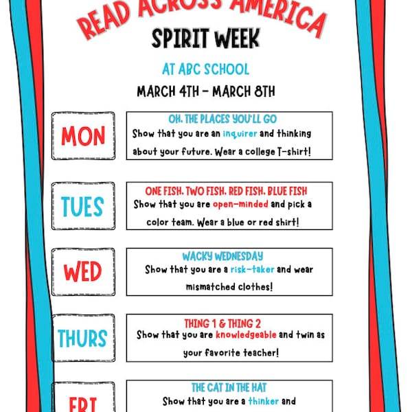 Dr Seuss Spirit Week Flyer - Etsy