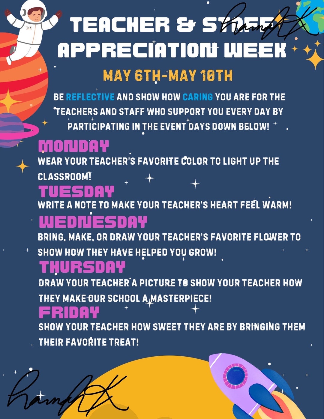 Space Teacher Appreciation Week Flyer Editable canva - Etsy