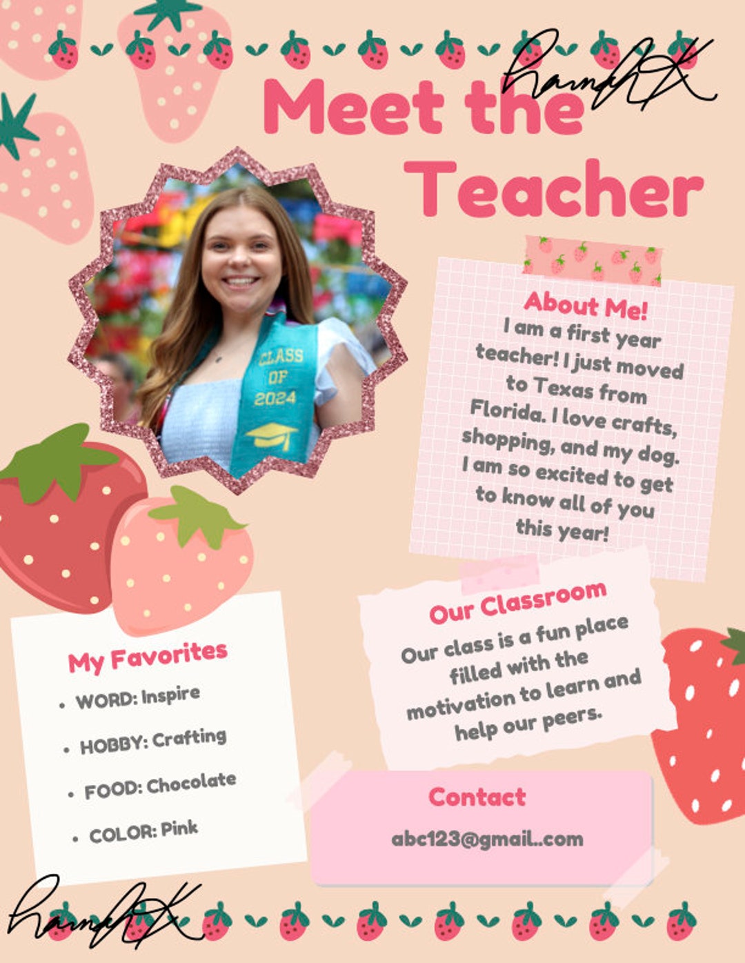 Strawberry Meet the Teacher Editable *canva* - Etsy