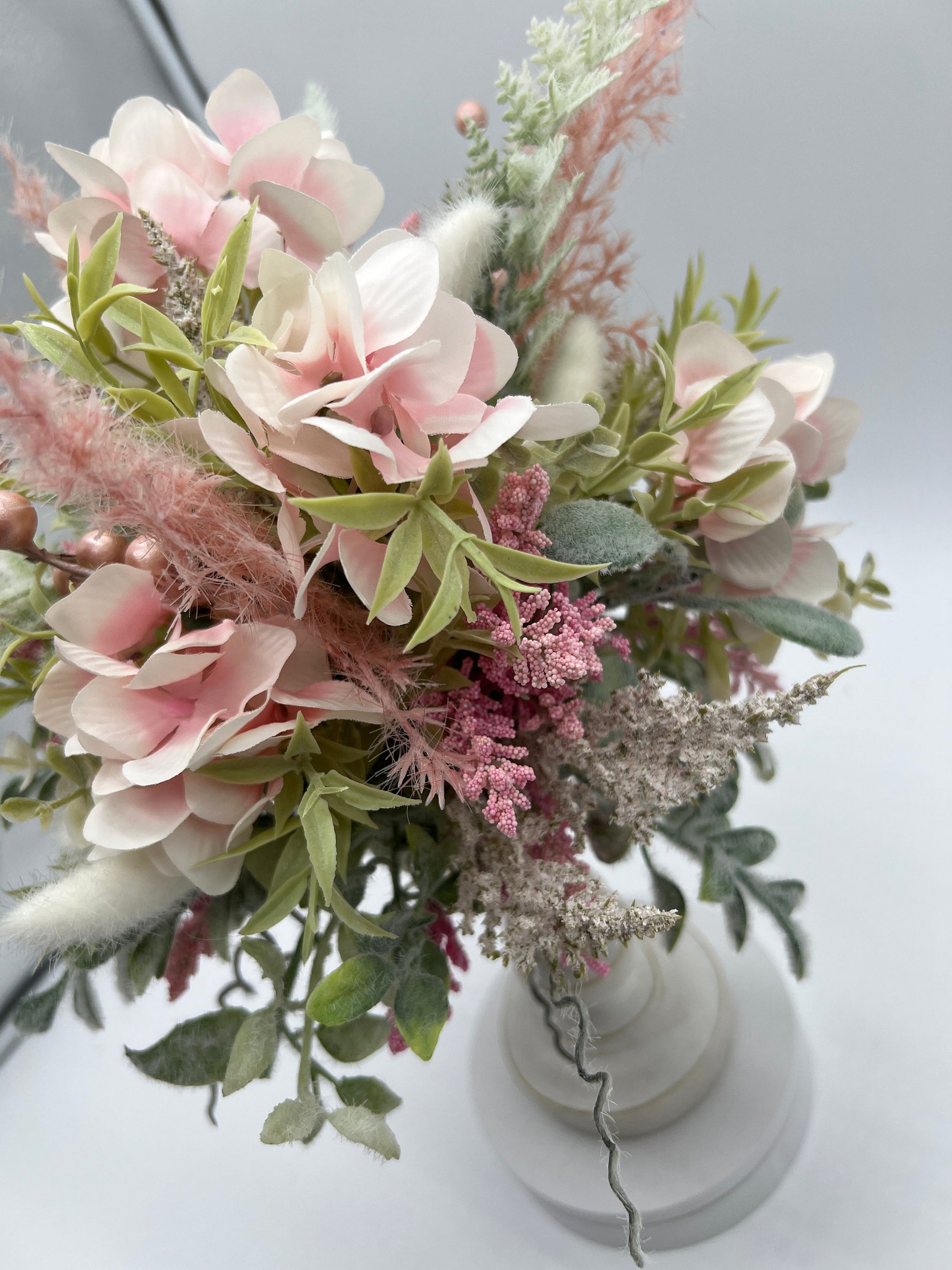 Blush Pink Floral Arrangement on Wooden Candlestick Chic Coquette Table ...