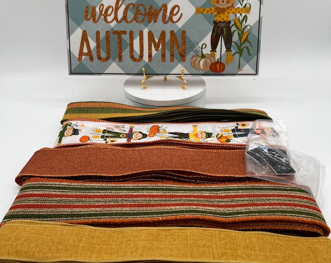 Rustic Fall Pumpkin Wreath Kit, Coordinated Ribbons and Sign Kit, DIY ...