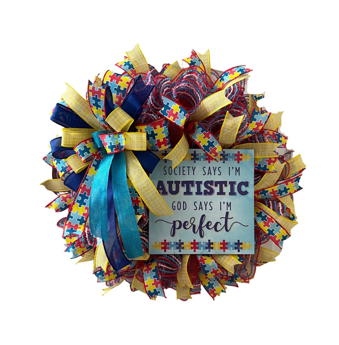 Autism Awareness Wreath for Front Door, April is Autism Awareness Month ...
