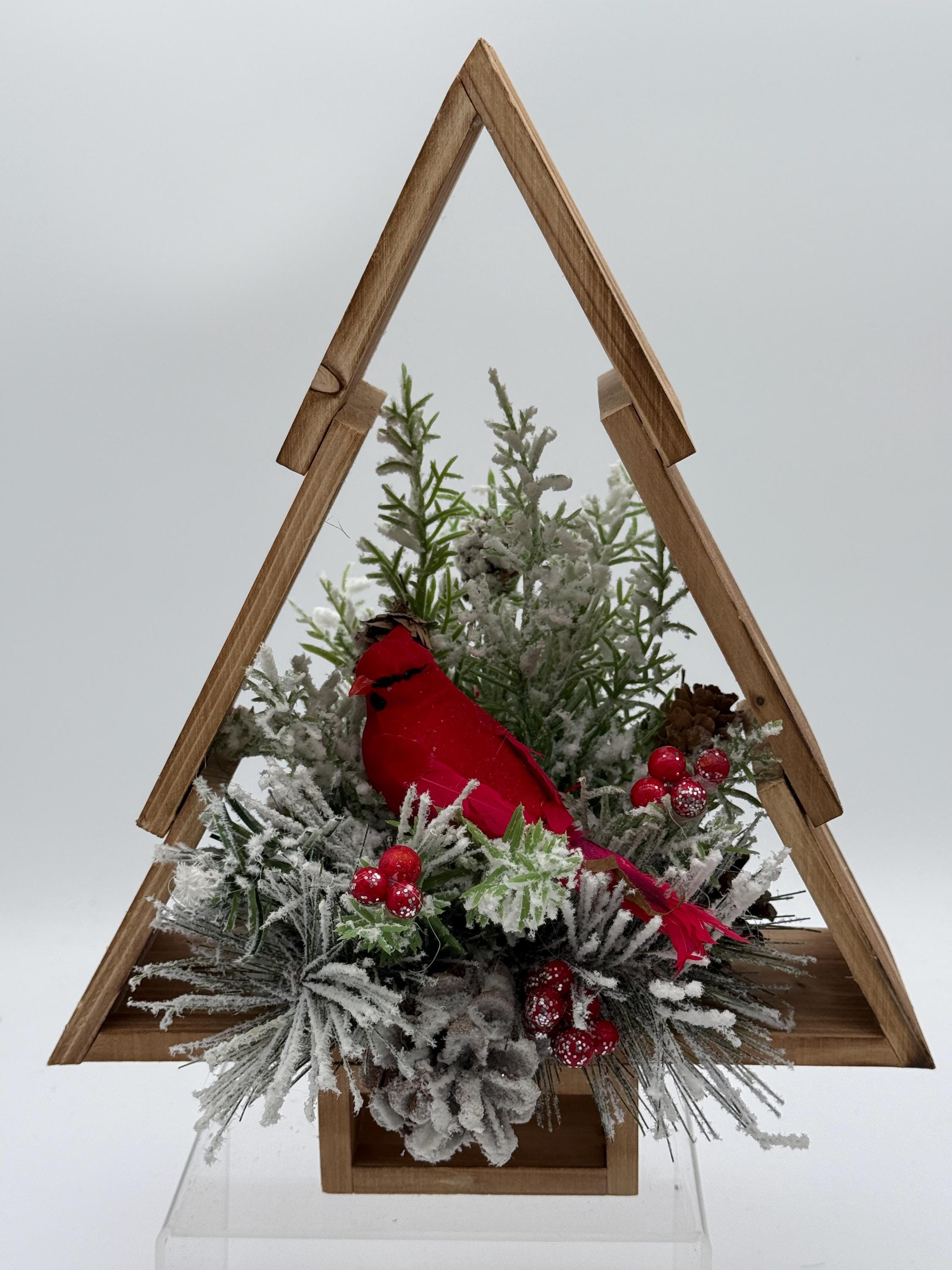 Rustic Wooden Christmas Tree Cardinal Arrangement,winter Home Accent ...