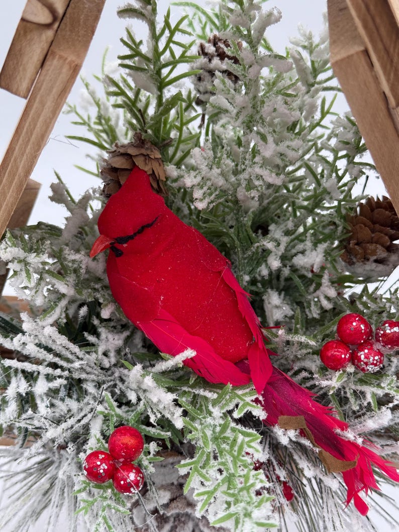 Rustic Wooden Christmas Tree Cardinal Arrangement,winter Home Accent ...