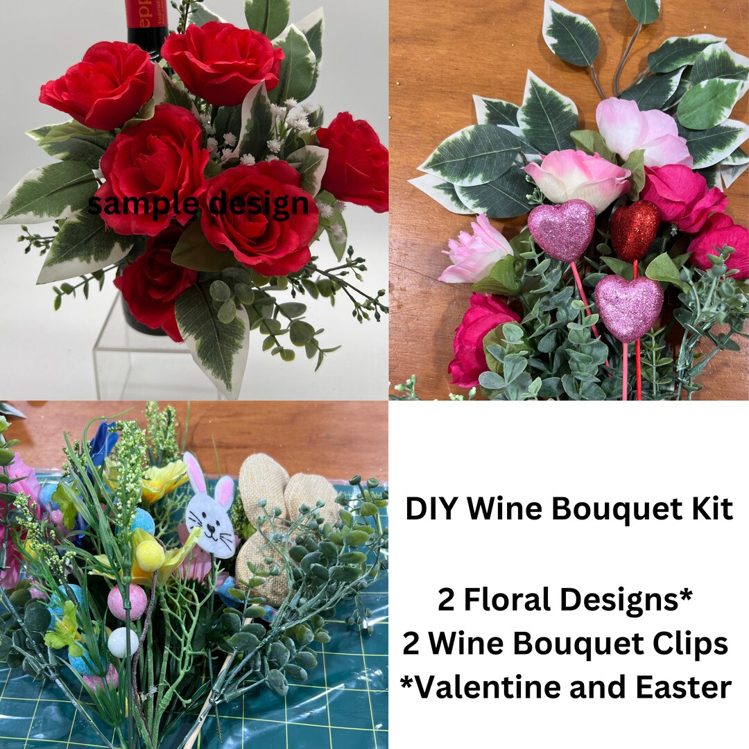 Wine Bottle Bouquet Kit, Beverage Floral Kit, DIY Craft, Floral Kit for ...
