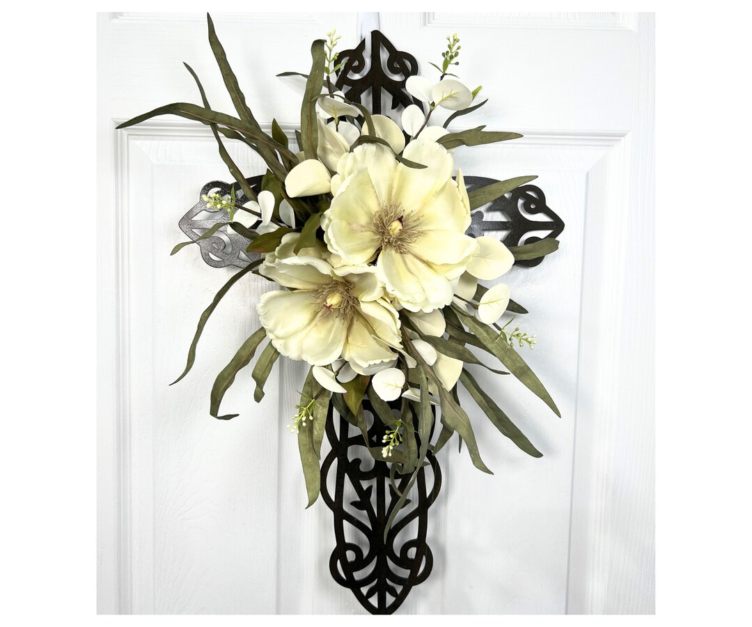 Magnolia Floral Metal Cross: Religious Wall Hanging - Etsy