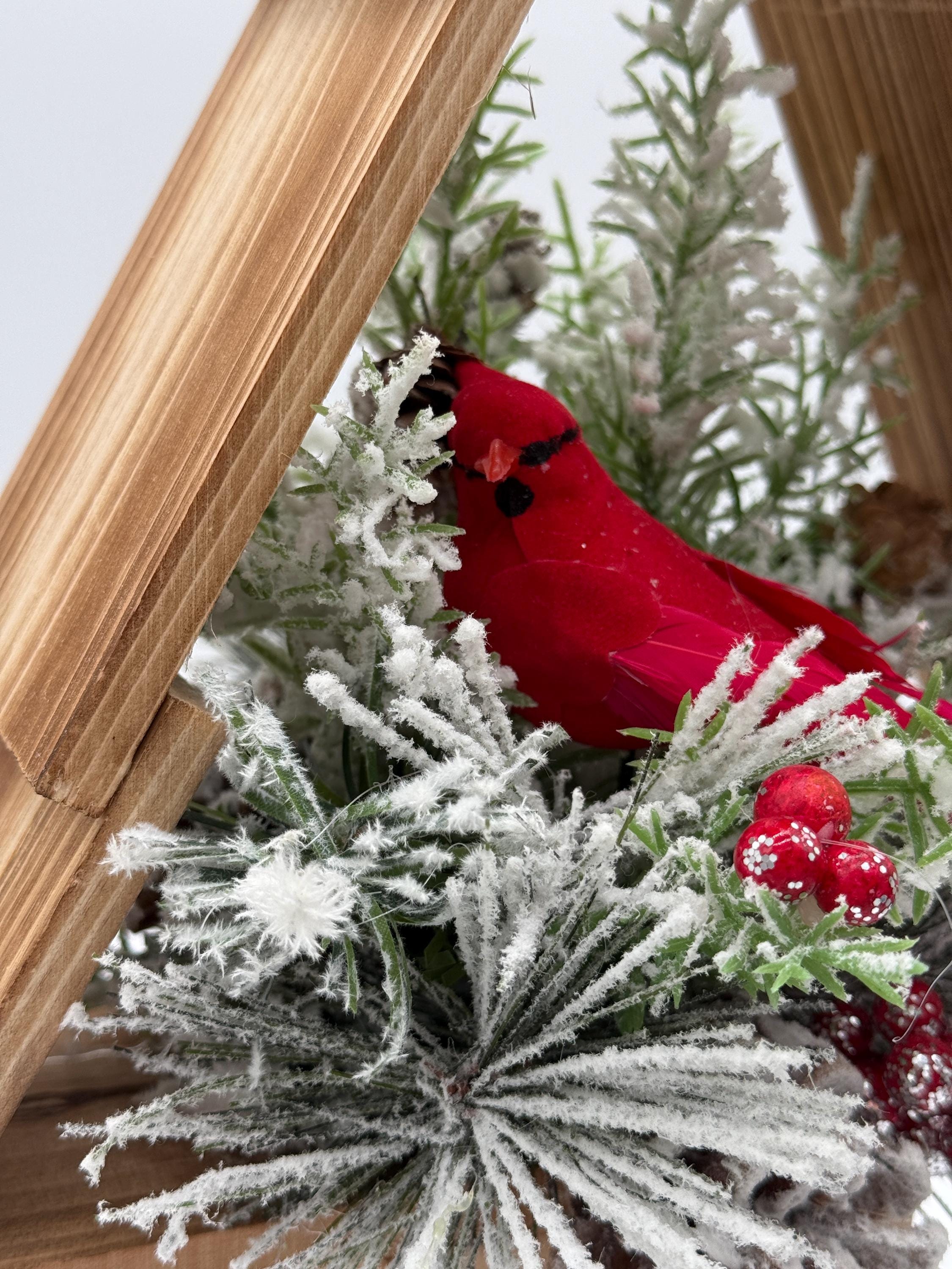 Rustic Wooden Christmas Tree Cardinal Arrangement,winter Home Accent ...