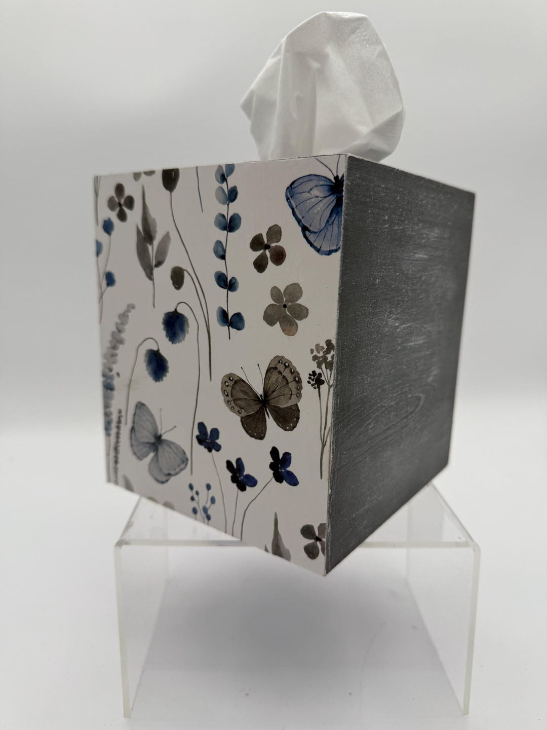 Decoupaged Wooden Tissue Box Cover, Handmade Tissue Box Cover, Floral ...