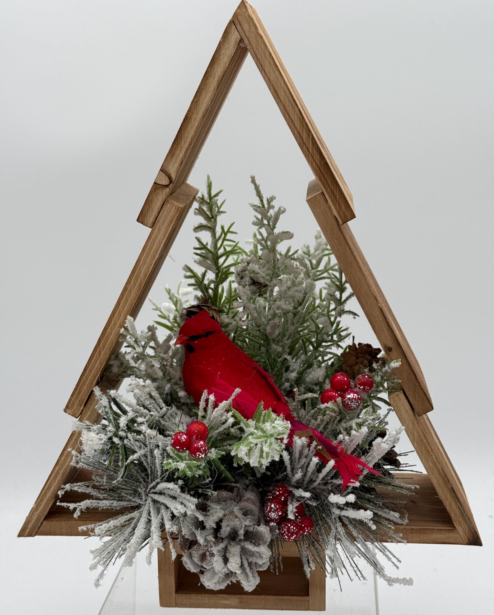 Rustic Wooden Christmas Tree Cardinal Arrangement,winter Home Accent ...