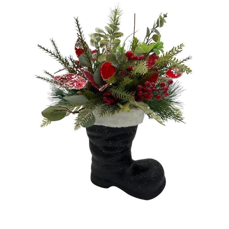 Santa Boot Christmas Floral Arrangement,table Centerpiece, Festive ...