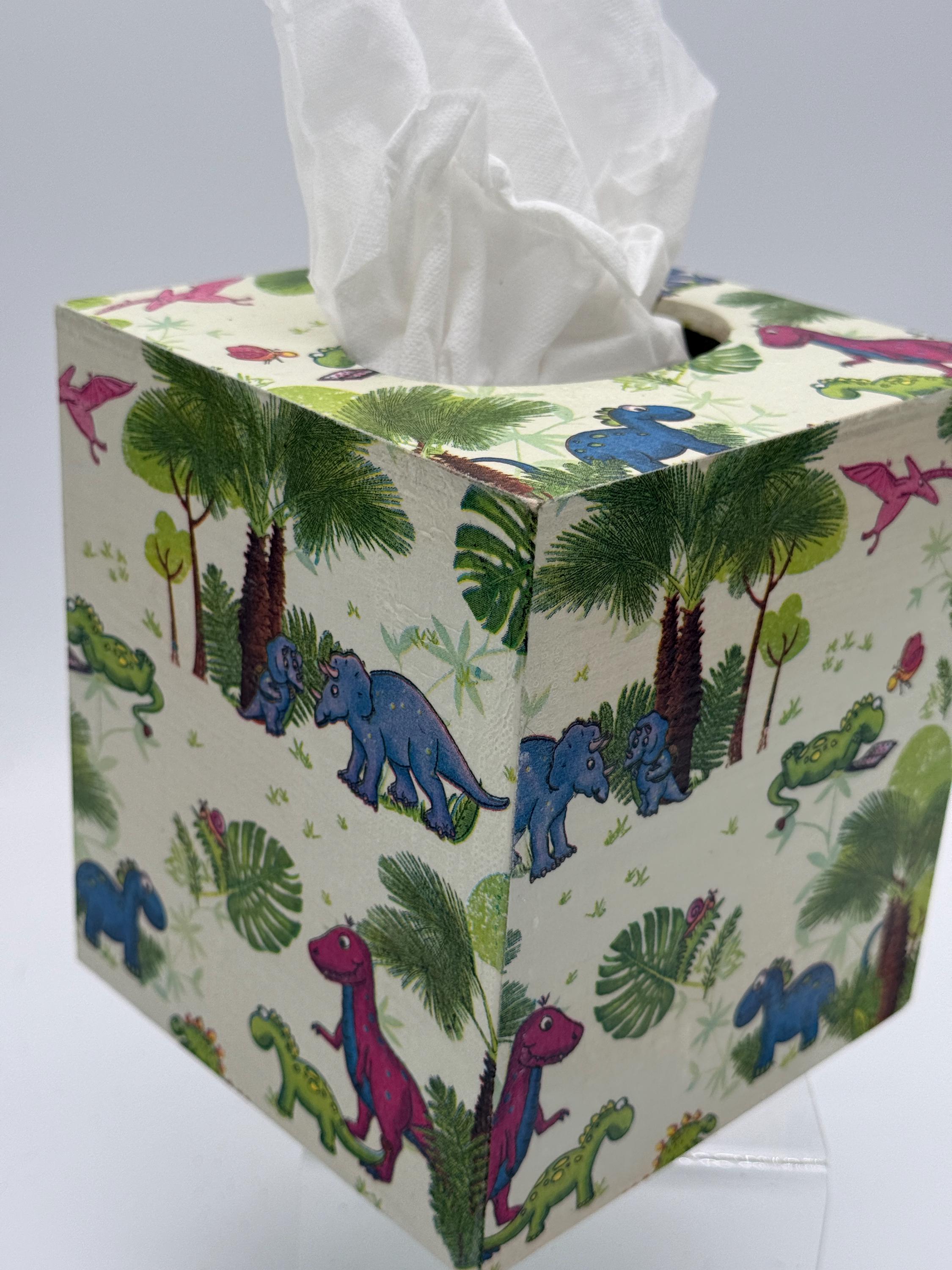 Dinosaur Themed Handmade Decoupage Wooden Tissue Box Cover - Unique ...