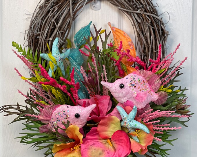 Tropical Front Door Wreath, Beach House Decor, Under Water Wreath ...