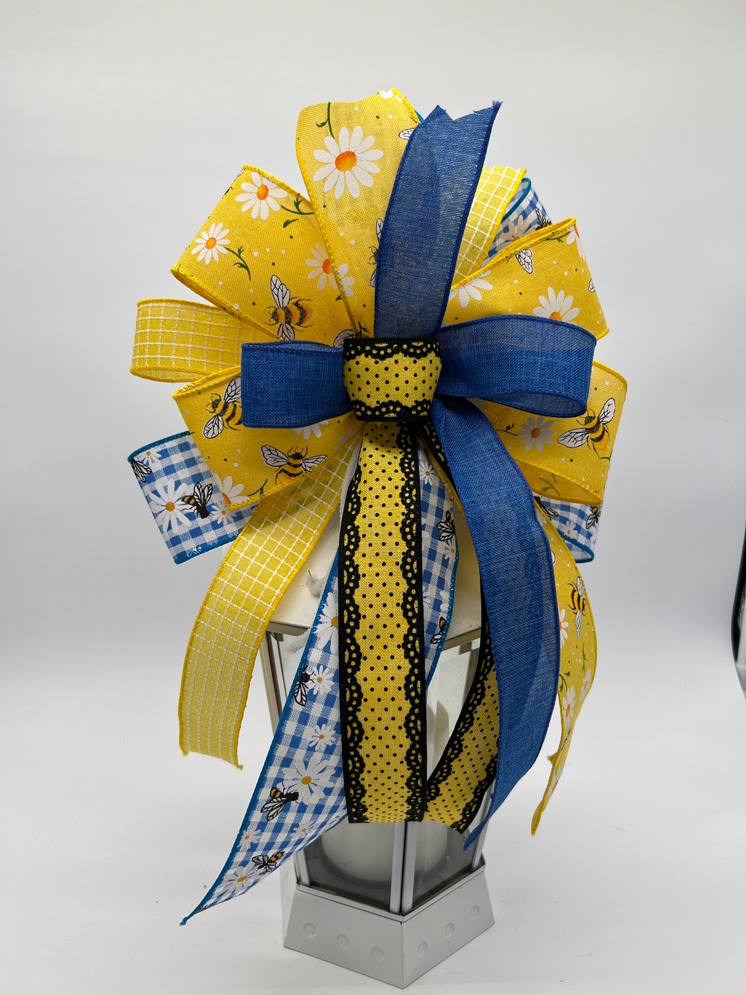 Bumble Bee Bow, Daisy Bow, Bow for Wreath, Front Door Bow, Mantel Bow ...