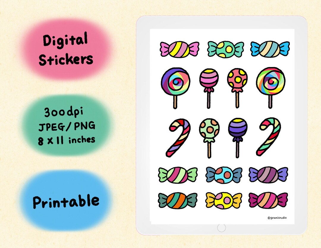 Digital Stickers, Digital Planner Stickers,candy Stickers, Colorful ...